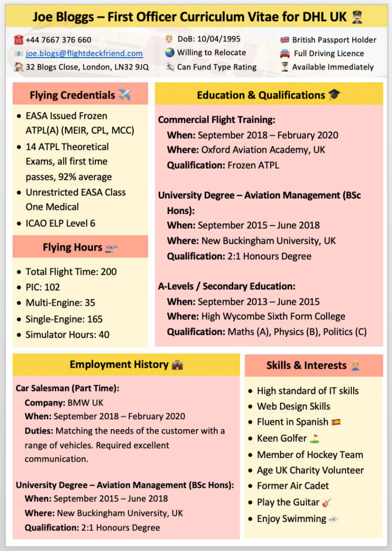 Free Pilot CV Example Templates | FlightDeckFriend.com