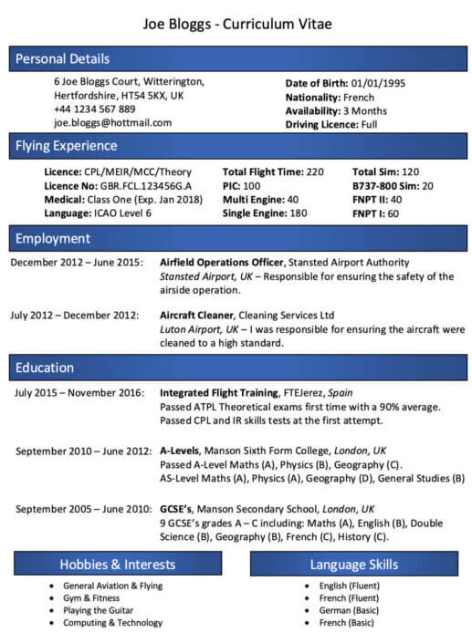 Free Pilot CV Example Templates | FlightDeckFriend.com
