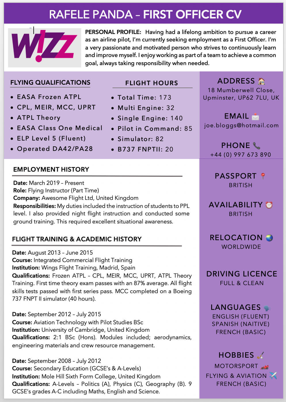 Free Pilot CV Example Templates | FlightDeckFriend.com