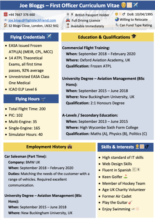 Free Pilot CV Example Templates | FlightDeckFriend.com